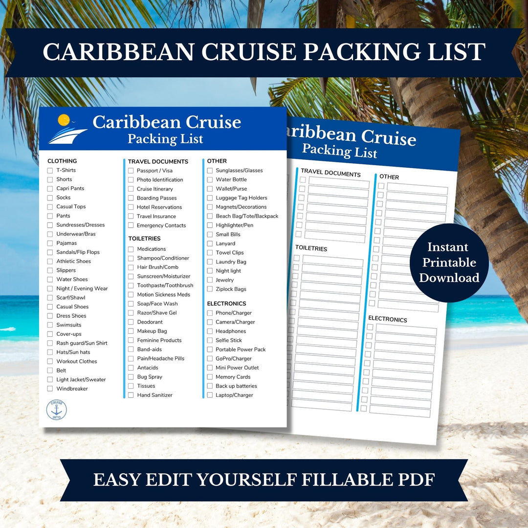 Caribbean Cruise Packing List Printable Digital Download – Cruise Into