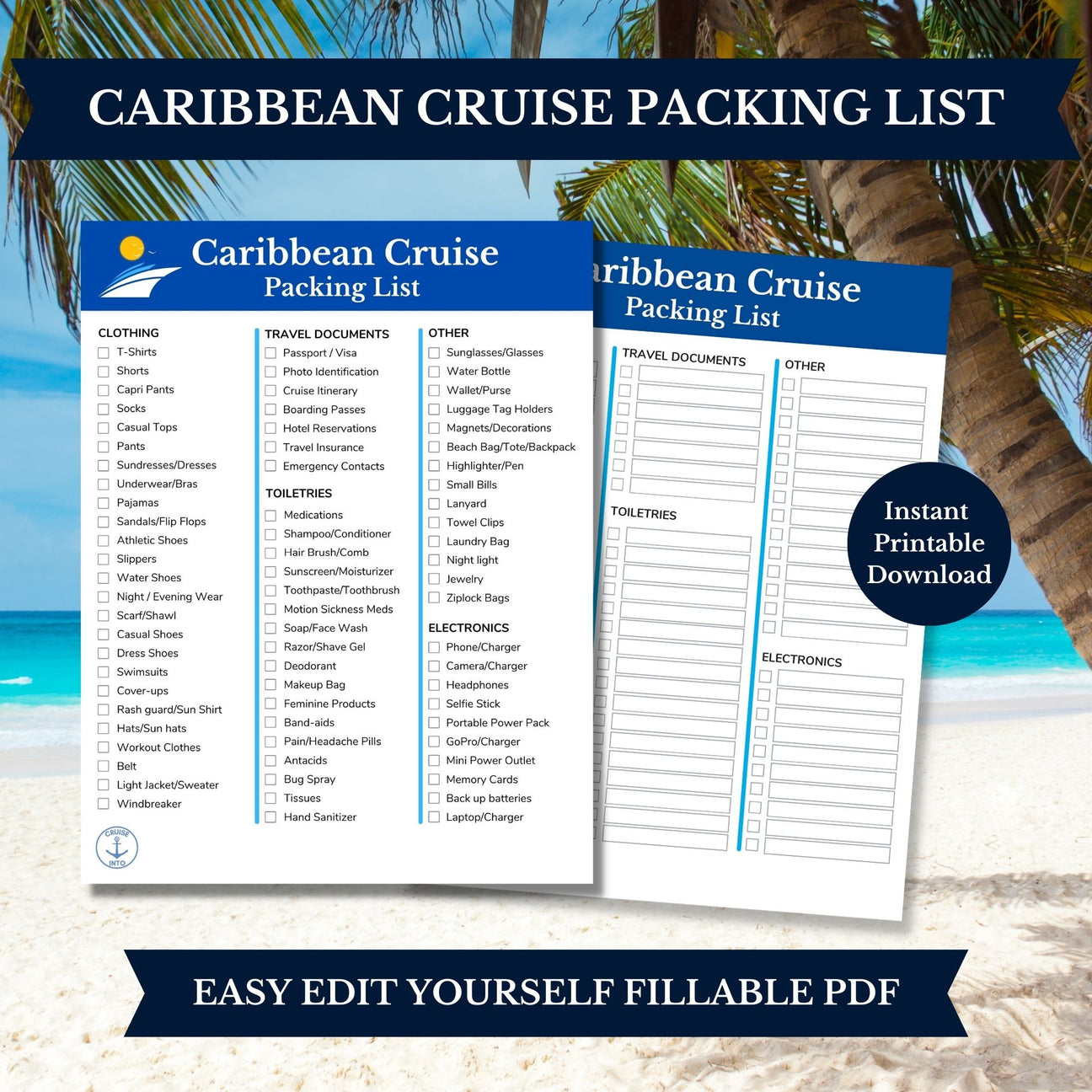Caribbean Cruise Packing List Printable Digital Download – Cruise Into