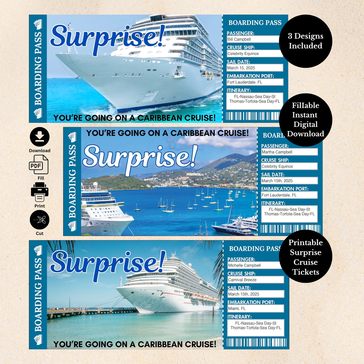 Printable Caribbean Cruise Ticket Boarding Pass PDF Digital Download ...