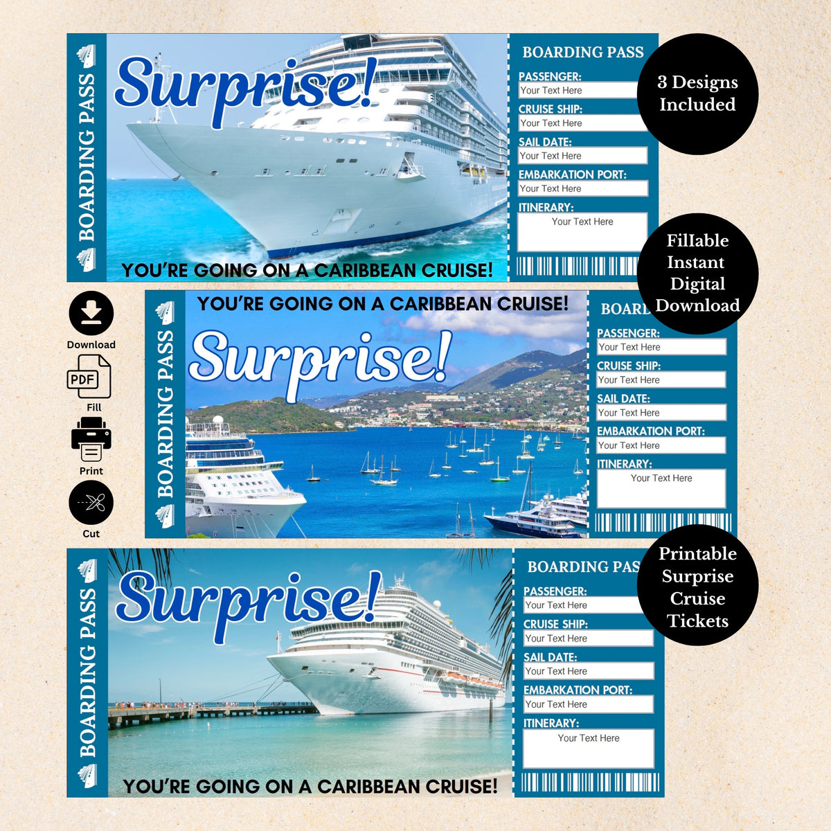 Printable Caribbean Cruise Ticket Boarding Pass PDF Digital Download ...